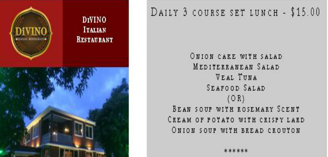 Lunch Set Menu Promotion @ Divino Italian Restaurant - MYANMORE